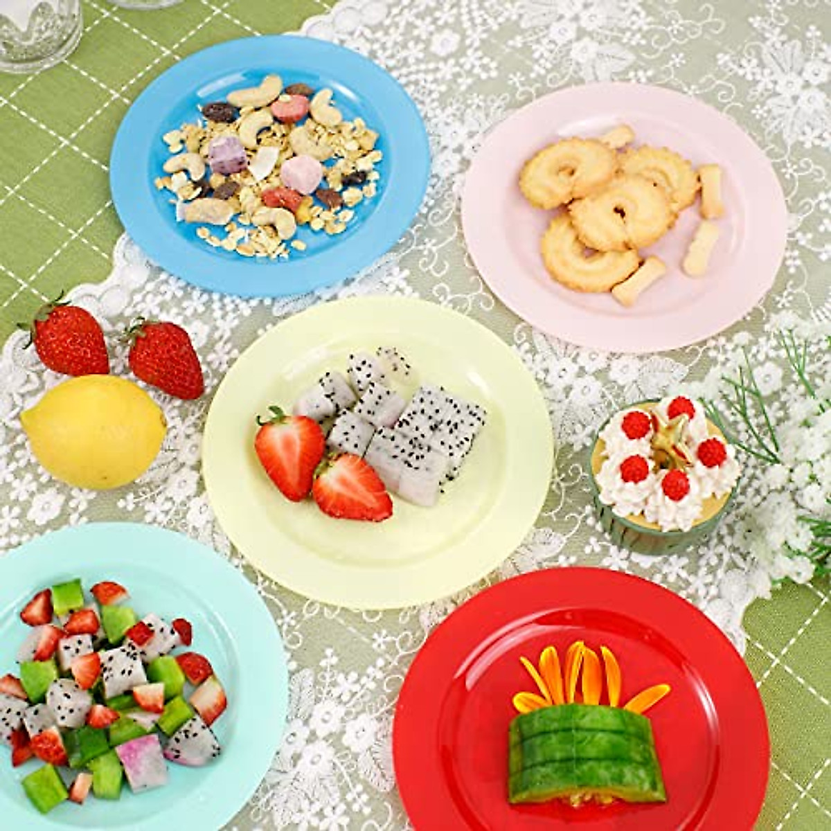 bUCLA 100PCS 6.25inch Plastic Dessert Plates -Cake Plates Appetizer Plates - Disposable Rainbow Plates In 5 Colors for Party, Birthday and Baby Shower