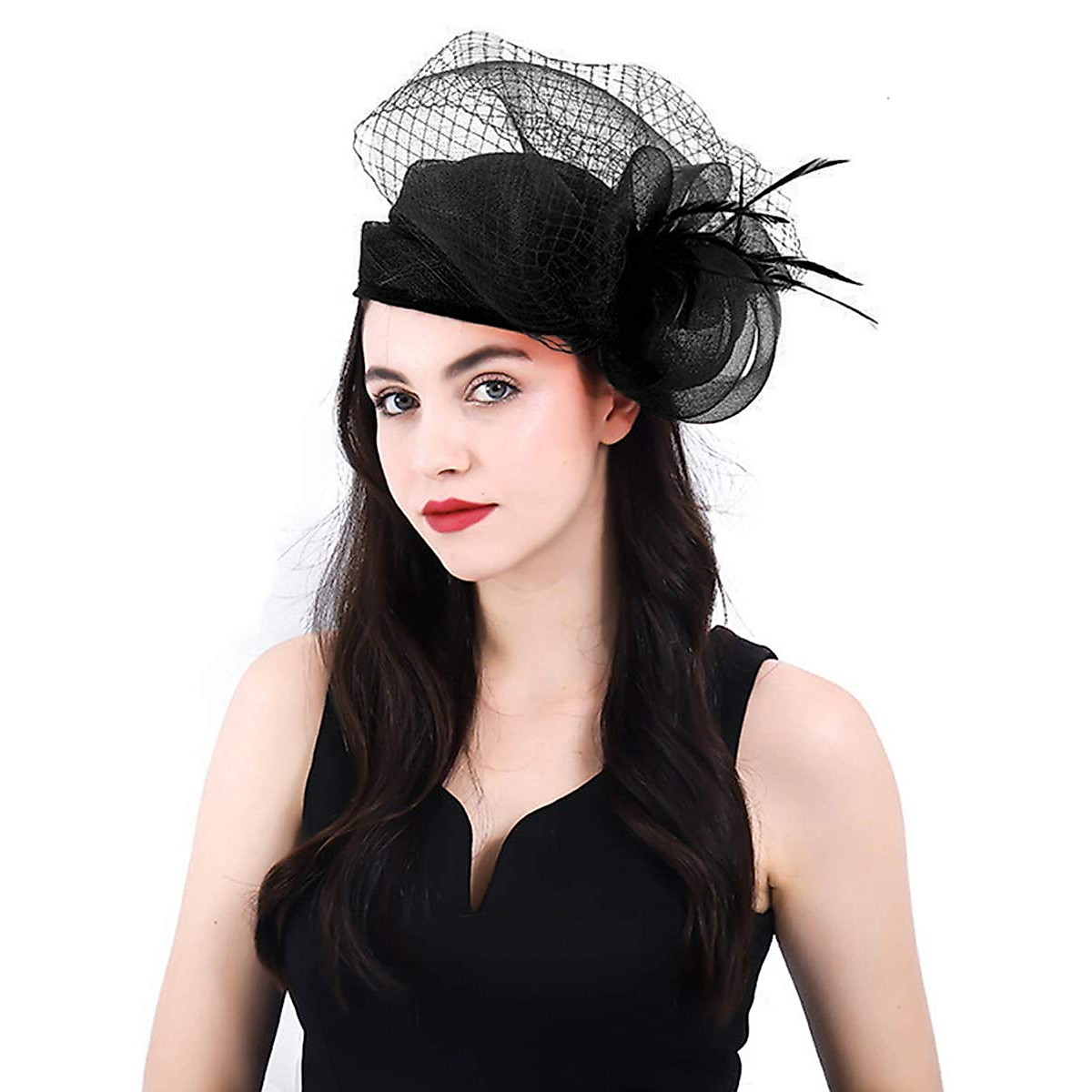 Z&X Sinamay Fascinator Pillbox Hats for Women Wedding Tea Party Mesh Flower Church Hat with Clip Black