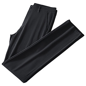 Maiyifu-GJ Men's Slim Fit Stretch Pant Summer Casual Tapered Suit Pant Lightweight Wrinkle Resistant Business Trousers (Black,35)