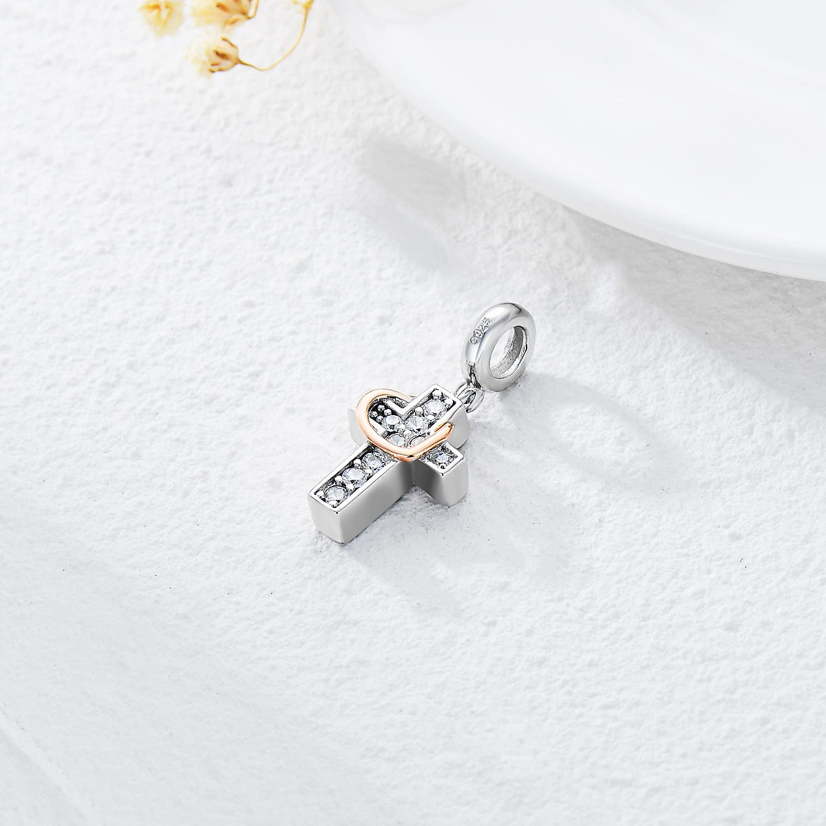 Cross Cremation Charm for Ashes 925 Sterling Silver Crucifix Religious Urn Bead Charm Fit Snake Bracelet Keepsake Memorial Locket for Women Mom