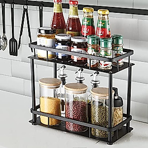 FunViet Modern Bathroom Organizer Countertop,2-Tier Black Aluminum Counter Organizer and Storage Shelf Holder for Bathroom, Kitchen, Bedroom,Office Desk,Pantry and Coffee Bar.