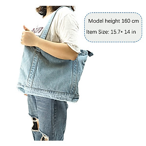 YunZh Denim Tote Bag Casual Style Lightweight Classic Retro Travel Shopper Shoulder Handbag