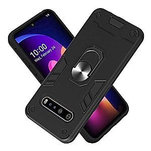 LG V60 ThinQ 5G Case, SATURCASE Armor Hybrid 2 in 1 [PC & Silicone] Dual-Layer Ring Kickstand Bumper Shockproof Protective Case Cover for LG V60 ThinQ 5G (Black)