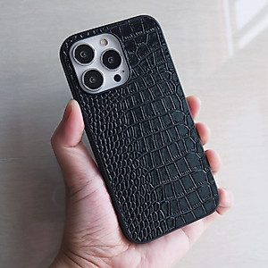 iPhone 13 Mini Case for Women, DMaos Crocodile Synthetic Patent Leather Cover, Classic Fashion for iPhone13 Mini 5.4 inch - Black