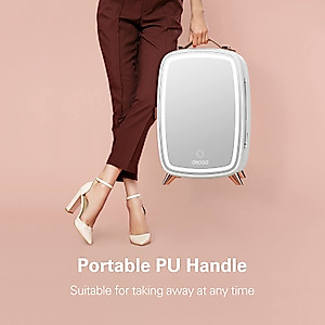 DEPAD Professional Skincare Fridge with Dimmable LED Mirror, 6 Liter Beauty Fridge with AC and USB Cords, White Mini Fridge for Skin Care and Cosmetics, Compact Makeup Fridge