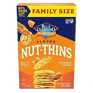 Blue Diamond Almonds Nut-Thins Gluten Free Cracker Crisps, Cheddar Cheese, Family Size, 7.7 oz