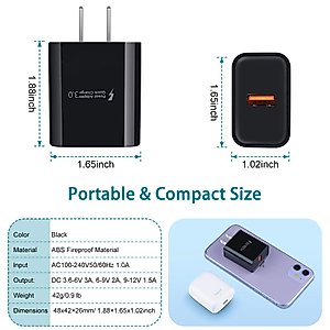 Quick Charge 3.0 Fast Charging Block for Samsung Galaxy S24 S23 S22 S21 A51 S20 A11 A13 5G A53 A20 A21 S10e A10e Note 20 A32 A12,Moto G Pure Power Stylus G9 G7 G8 Plus Play,Wall Charger Type C Cable