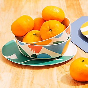 POKETO Bamboo Bowls, Set of 4, 6" diameter, Reusable (Stripe)