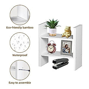 TY ARTS & CULTURE - Expandable Wood Desktop Storage Organizer Multipurpose Desk Bookshelf Display Shelf Rack Counter Top Bookcase for Office Home (Style 1, Light Purple)