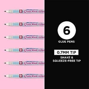 Sakura Quickie Glue Pens - Liquid Glue Pens for Crafting - Pinpoint Roller Glue - 0.7 mm Tip - 6 Pack