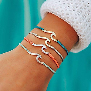 Pura Vida Silver Hammered Wave Bracelet - Waterproof, Adjustable - Strawberry