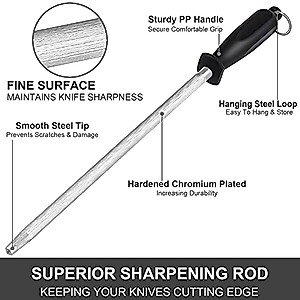 Honing Steel Knife Sharpening Rod 12 inches, Premium Carbon Steel Knife Sharpener Stick, Easy to Use Honer for Knives and Rod Sharpeners - Daily Maintenance