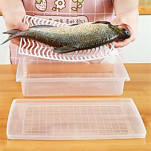 BEIJIALY Plastic Food Containers with Removable Drain Plate and Lid, Fridge Food Box Transparent Rectangular Versatile Food Storage Container Stackable Produce Containers for Home