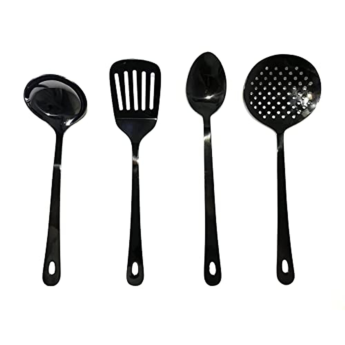 Simmer Kitchenware 4-Piece Stainless Steel Kitchen Utensils Set, PVD Black Cooking Tool Set Includes Spatula, Ladle, Serving/Basting Spoon, Skimmer, Heat Resistant, Dishwasher Safe