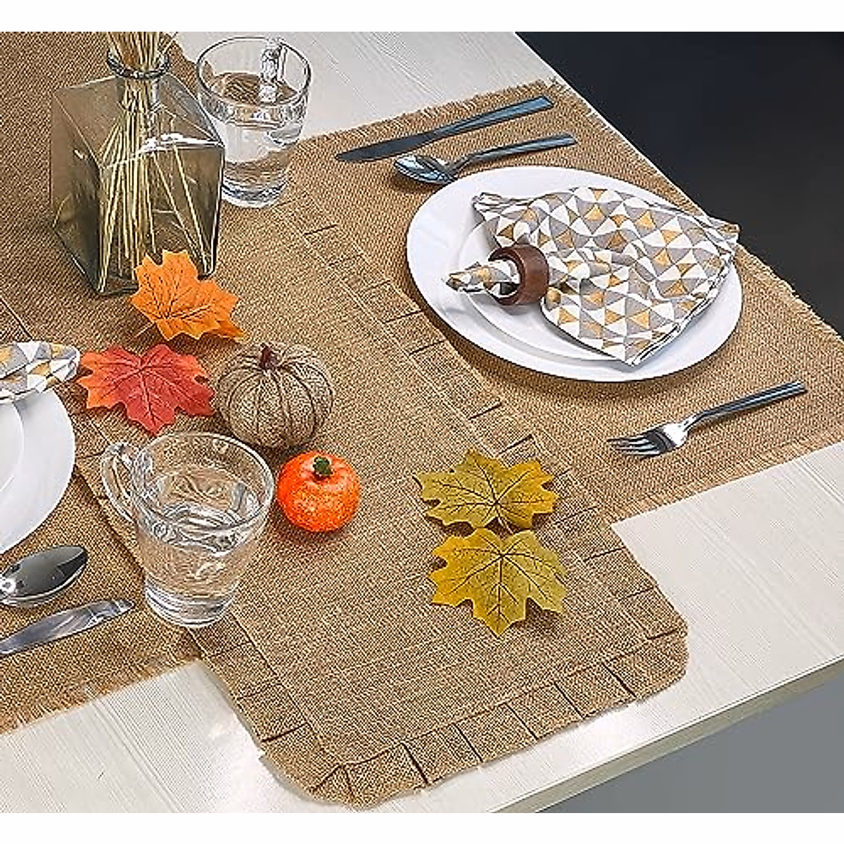 CHARDIN HOME Jute Burlap Placemats, Set of 4 Festive Table mats | 13''x19'' Natural Jute with Gold Lurex | Perfect for Weddings, Holidays, Birthdays, Occasions or Everyday