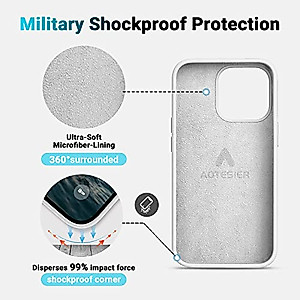 AOTESIER Shockproof Designed for iPhone 13 Pro Case, Liquid Silicone Phone Case with [Soft Anti-Scratch Microfiber Lining] Drop Protection 6.1 inch Slim Thin Cover（White）