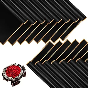 120 Pcs Gold Edge Flower Wrapping Paper, Pure Color Translucent Waterproof Bouquet Wrapping Paper Florist Paper for Bouquets Gift Wedding DIY Crafts Packaging(Black)