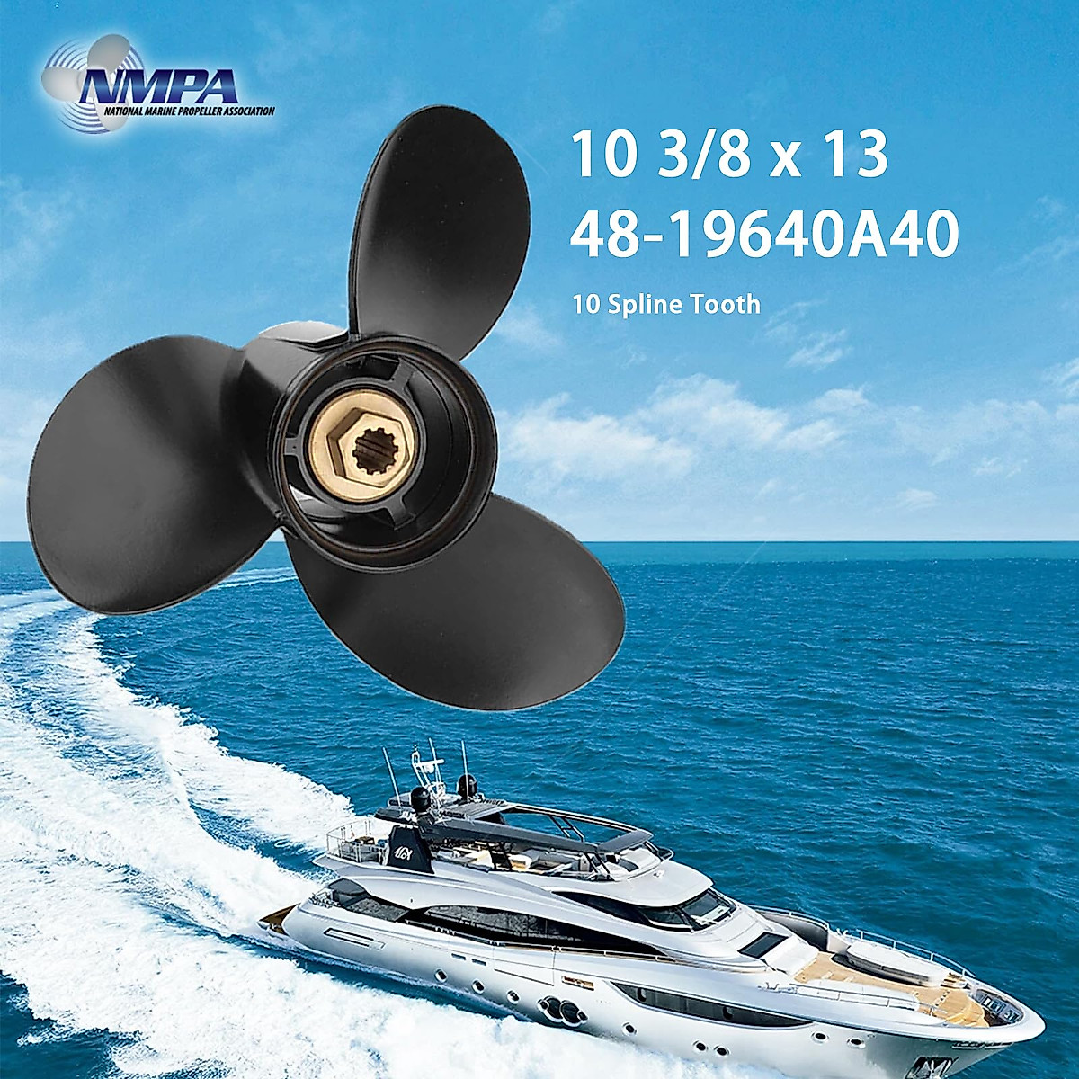 Jason Marine 10 3/8 x 13 (10 Spline Tooth) OEM Parts No.48-19640A40 Upgrade Aluminum Boat Outboard Moto Propeller fit Mercury Engines 9.9/15/18/20/25HP, RH