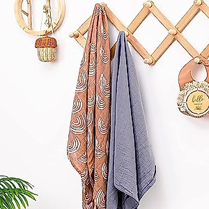 BabyWhale Muslin Swaddle Blanket, Boho Brown Rainbow Pattern Swaddle and Solid Color Swaddle for Newborn Baby Boys ＆ Girls, Unisex Silky Soft Breathable Receiving Swaddle Wrap, 47x47 inches, 2 Pack
