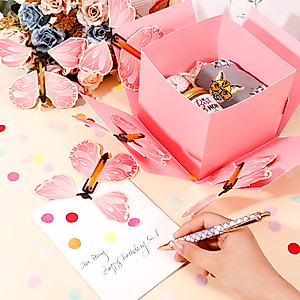 XLSXEXCL Butterfly Explosion Gift Box, Flying Butterfly Surprise Box, Exploding Butterfly Birthday Box with 8 Pcs Flying Butterfly Toy for Birthday, Wedding, Anniversaries, Christmas (Pink)