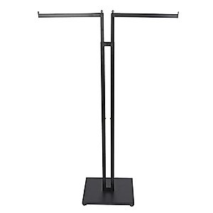 Black 2-Way Clothing Rack with Straight Arms and Chrome Accents - Adjustable from 48" to 72" - Straight Arms are 16'' - Use for Retail, Restaurants, and Home Storage