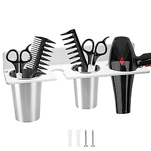 QWORK Wall-Mounted Hair Tool Organizer - Acrylic and Stainless Steel Hair Appliance Holder with Heat-Resistant Cups, Easy Installation for Bathrooms, Salons, Hotels