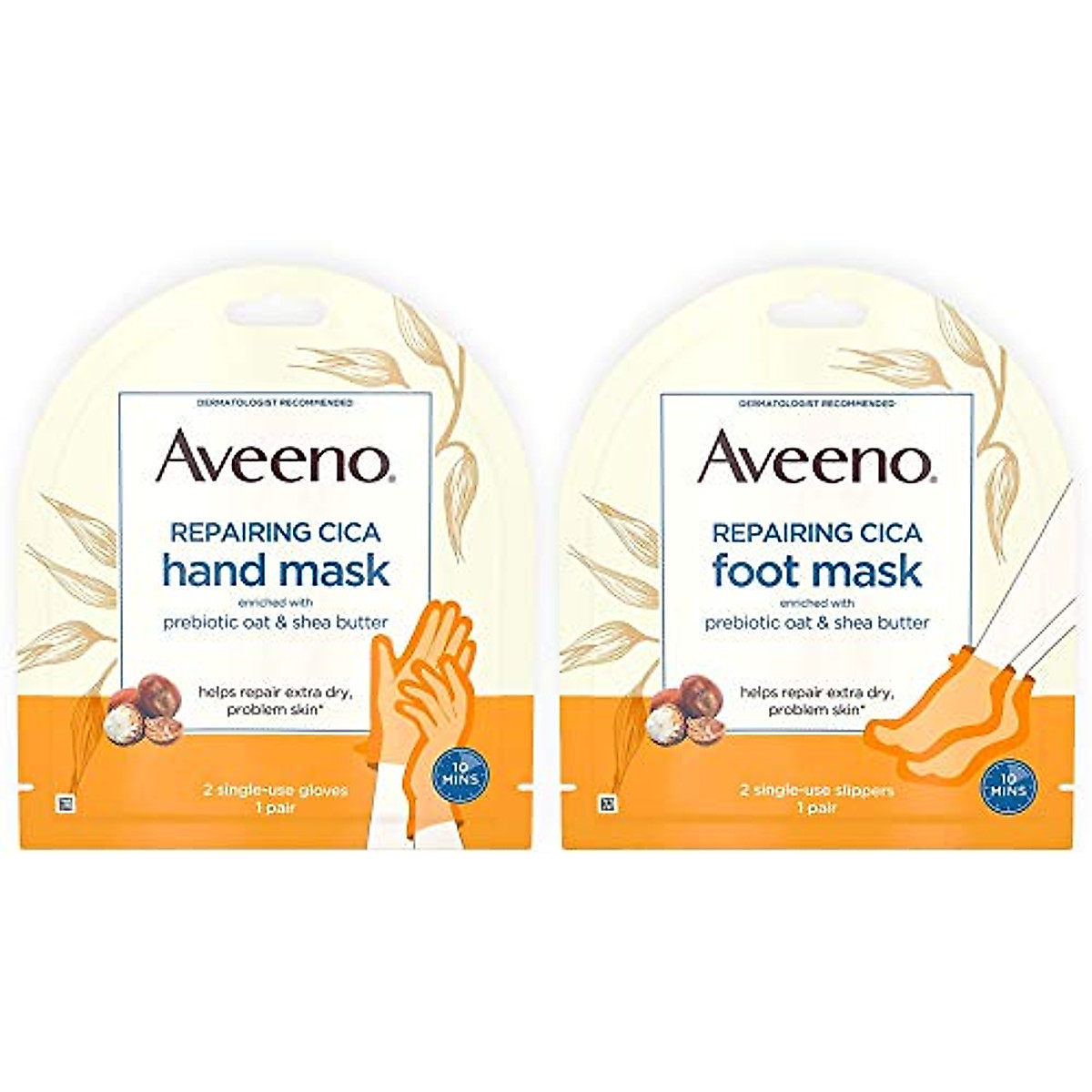 Repairing CICA Foot Mask&Hand Mask with Prebiotic Oat and Shea Butter, for Extra Dry Skin, Paraben-Free and Fragrance-Free, 1 ea