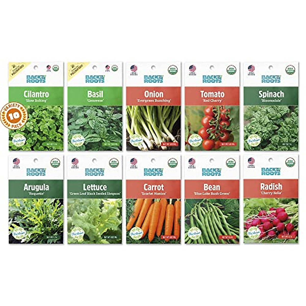 Back to the Roots Organic Seed Bundle - Herbs and Vegetables Variety Pack for Planting - Assorted Non-GMO Seed Mix for Beginner Indoor and Outdoor Gardening, 10-Pack