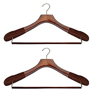 Premier Lux Wood Hangers with Rollbar- Heavy Duty Pants Hangers, Skirt Hangers, Coat Hangers- Clothes Hangers - Non Slip, Slim and Space Saving Hanger (Mahogany Matte with Black Velvet, 6)