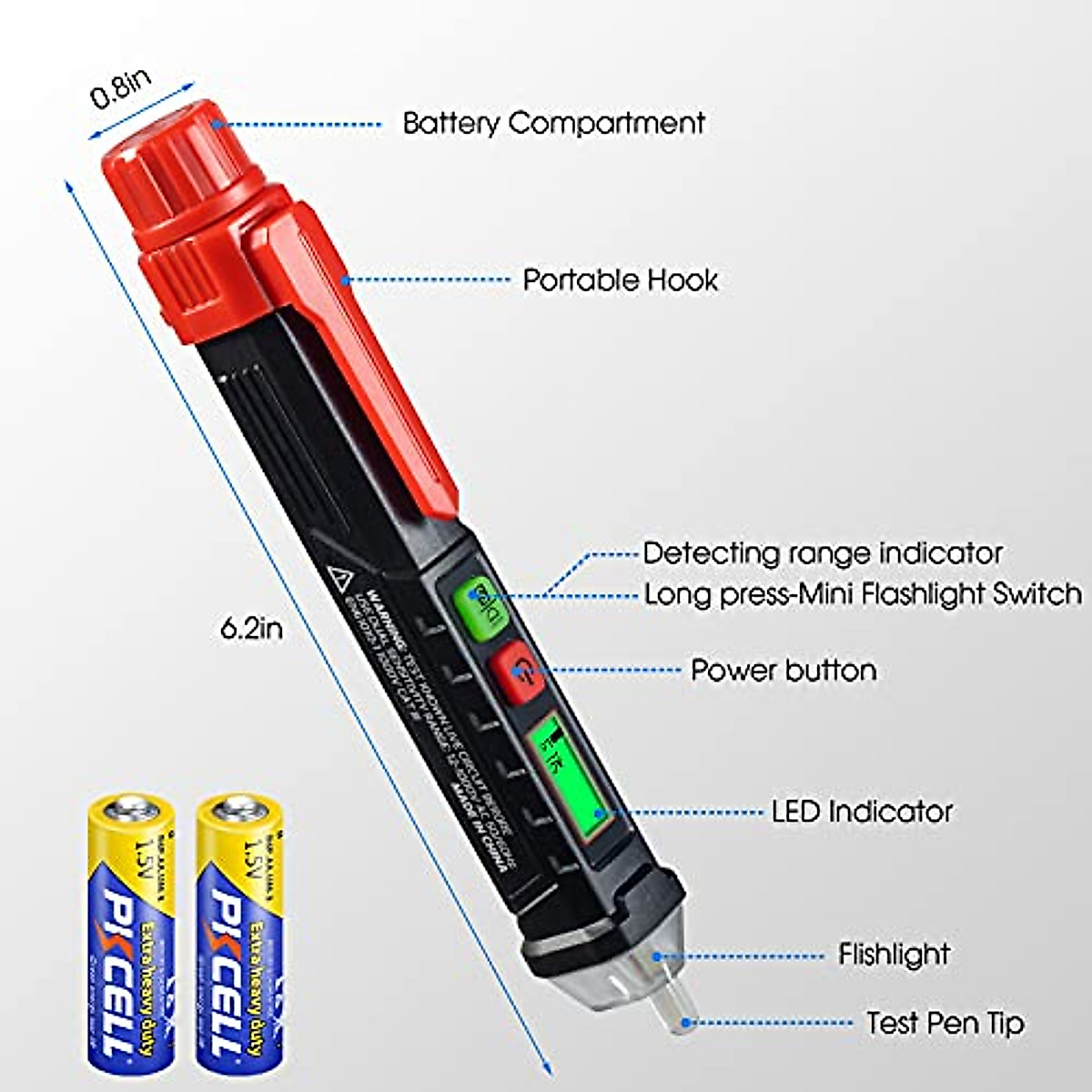 WGGE AC Voltage Tester/Non-Contact Voltage Tester with Dual Range AC 12V-1000V/48V-1000V, Electrical Pen with LCD Display and Flashlight Buzzer Alarm, Detect Wire Breakpoint, Live/Null Wire Tester