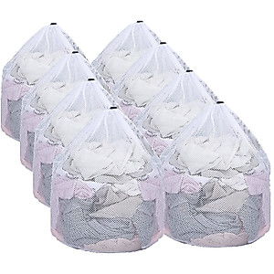 Nicunom 8 Pcs Mesh Laundry Bags, 24" x 31" Large Laundry Bag With Drawstring Closure, Machine Washable Bags for Travel Storage, College, Dorm, Laundromat, Apartments