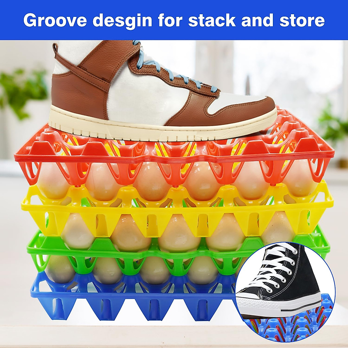 Ecjiuyi 8 Pack Bulk Egg Tray,Reusable Plastic Egg Holder,Durable Egg Cartons,Stackable 30-Egg Crates for Home Chicken Farmers Transportation Storing Sharing Selling Fresh Eggs