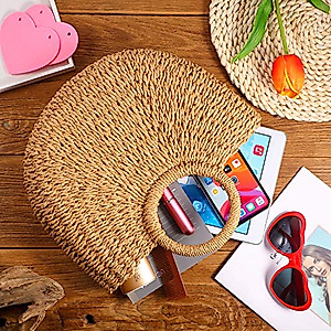 Frienda Straw Tote Bag Summer Beach Bag Handmade Straw Rattan Woven Handbag for Women Travel (Khaki, 12.6 x 7.87 x 8.66 Inch)