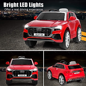 Costzon Ride on Car, Licensed Audi Q8, 12V Battery Powered Electric Vehicle w/2 Motors, Remote Control, LED Lights, MP3, Horn, Music, Spring Suspension, Kids Ride on Toys for Boys & Girls (Red)