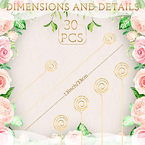 Zonon 30 Pcs Metal Wire Floral Picks Love Floral Place Card Holder Gold Table Number Picture Holder Clips Menu Note Memo Holder for Wedding Birthday Party, 13 Inch(Coil Style)