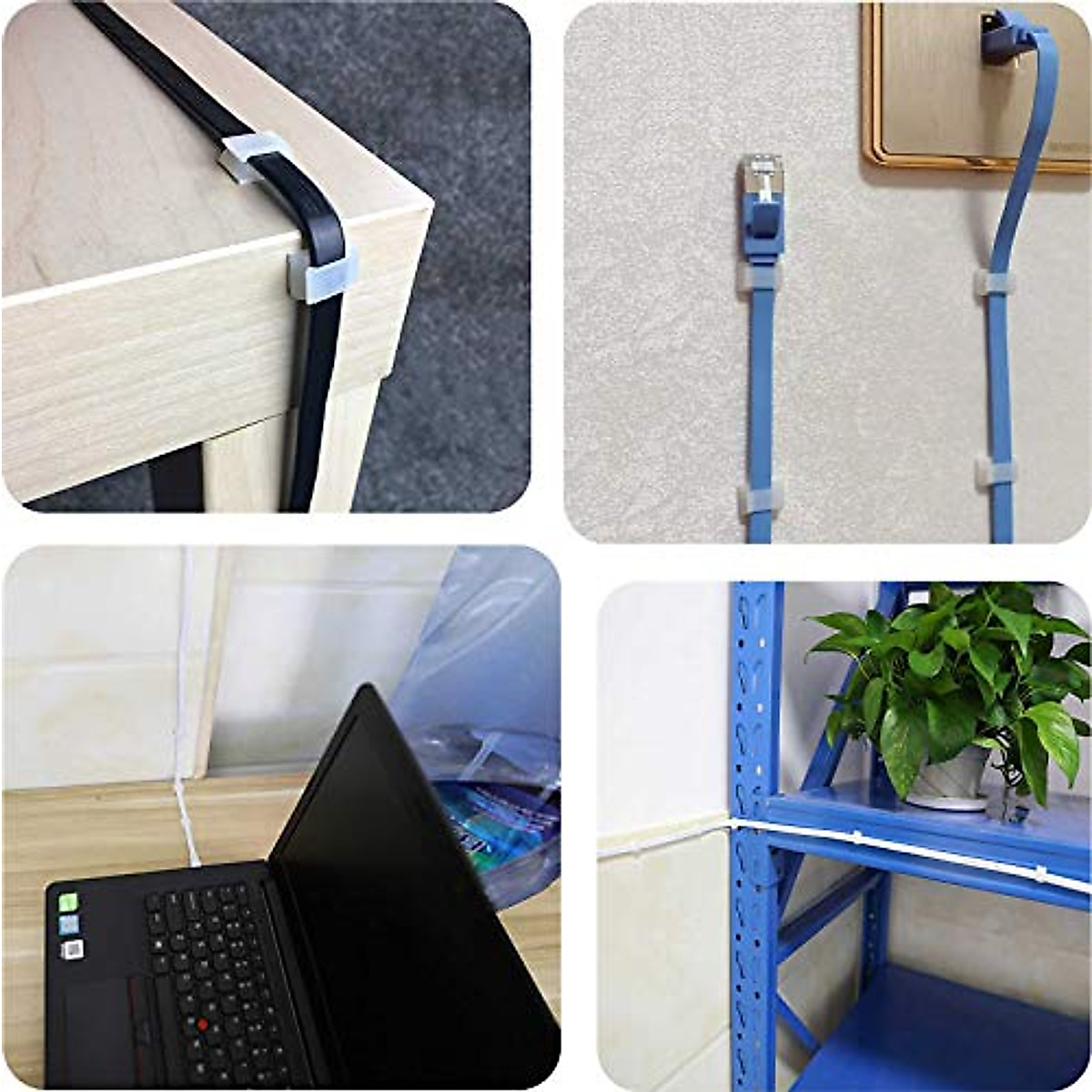Flat Wire Clips Holder, Ethernet Cable Clips,Self Adhesive Wire Clips Management for Home and Office (100piece/White)