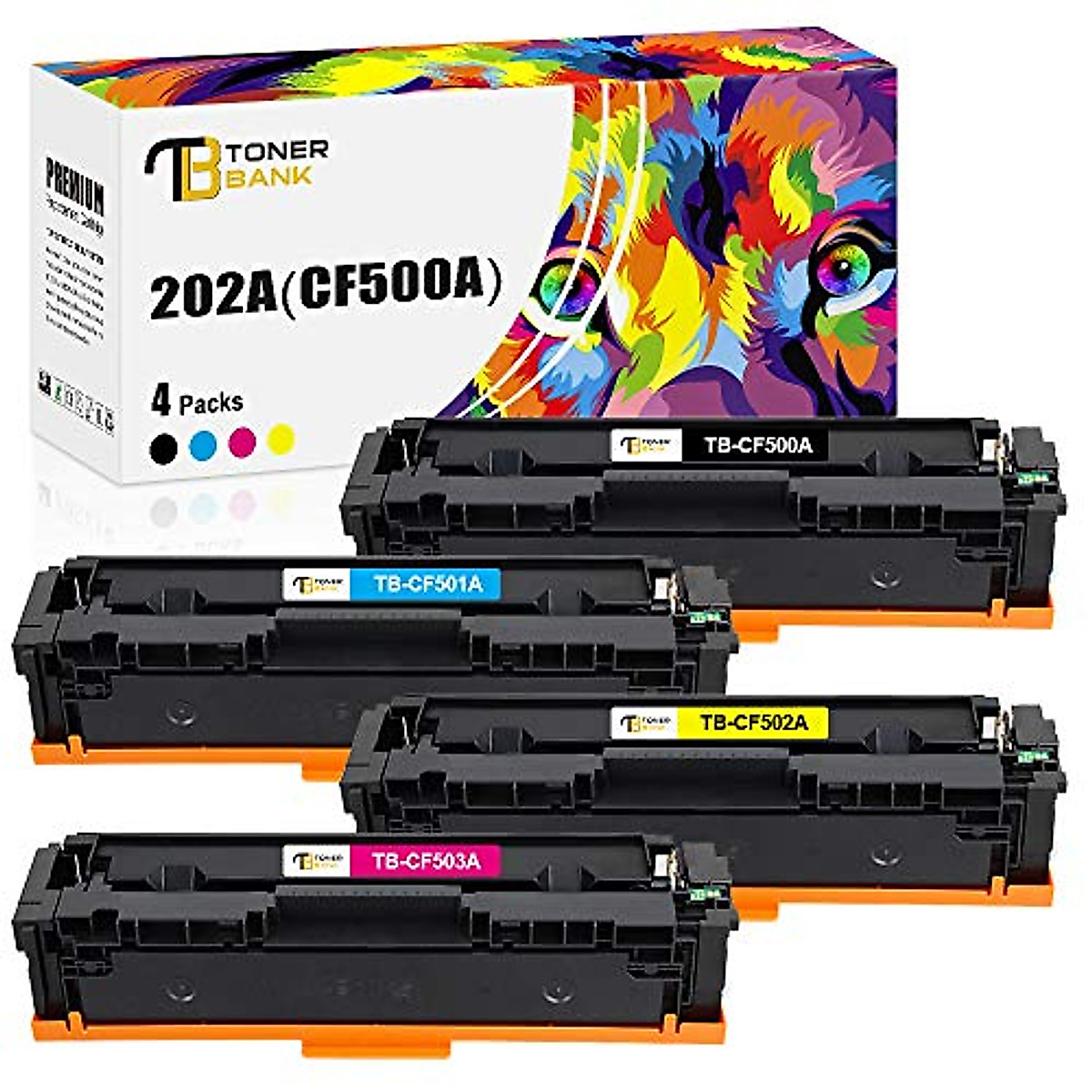 Toner Bank Compatible Toner Cartridge Replacement for HP 202A CF500A 202X CF500X M281fdw Color Pro MFP M281fdw M281cdw M254dw M281fdn M281 M254 202 Printer Ink (Black Cyan Yellow Magenta, 4-Pack)