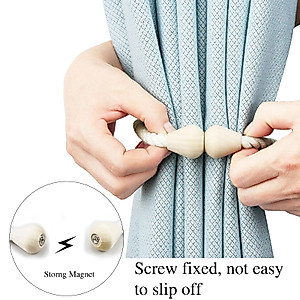 Hangtty Magnetic Curtain Tiebacks 2 Pack Cotton Boho Curtain Tie Back Decorative Rope Holdbacks for Curtains Draperies Outdoor Window Treatment Holdbacks, Cream