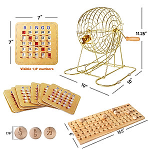 GSE Games & Sports Expert Deluxe Bingo Game Set with Large Brass Bingo Cage, 10 Shutter Slide Bingo Cards, Bingo Master Board, 7/8" Calling Balls for Large Groups, Parties, Bingo Hall, Game Night