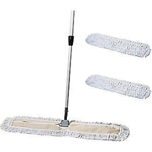 Commercial Dust Mop & Floor Sweeper Bundle, 36 in. Dust Mop for Hardwood Floors, Reusable Dust Mop Head, Extendable Mop Handle, Industrial Dry Mop for Floor Cleaning - 1 Mop Set and 2 Mop Refills