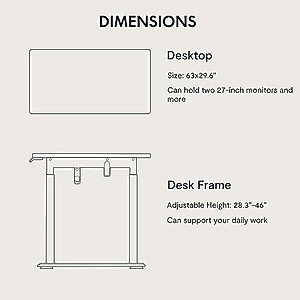 FLEXISPOT Dual Motors 4 Legs Standing Desk 63 x 30 Inch Adjustable Height Desk with Splice Board Home Office Computer Workstation Electric Sit Stand up Desk, Black Top + Black Frame