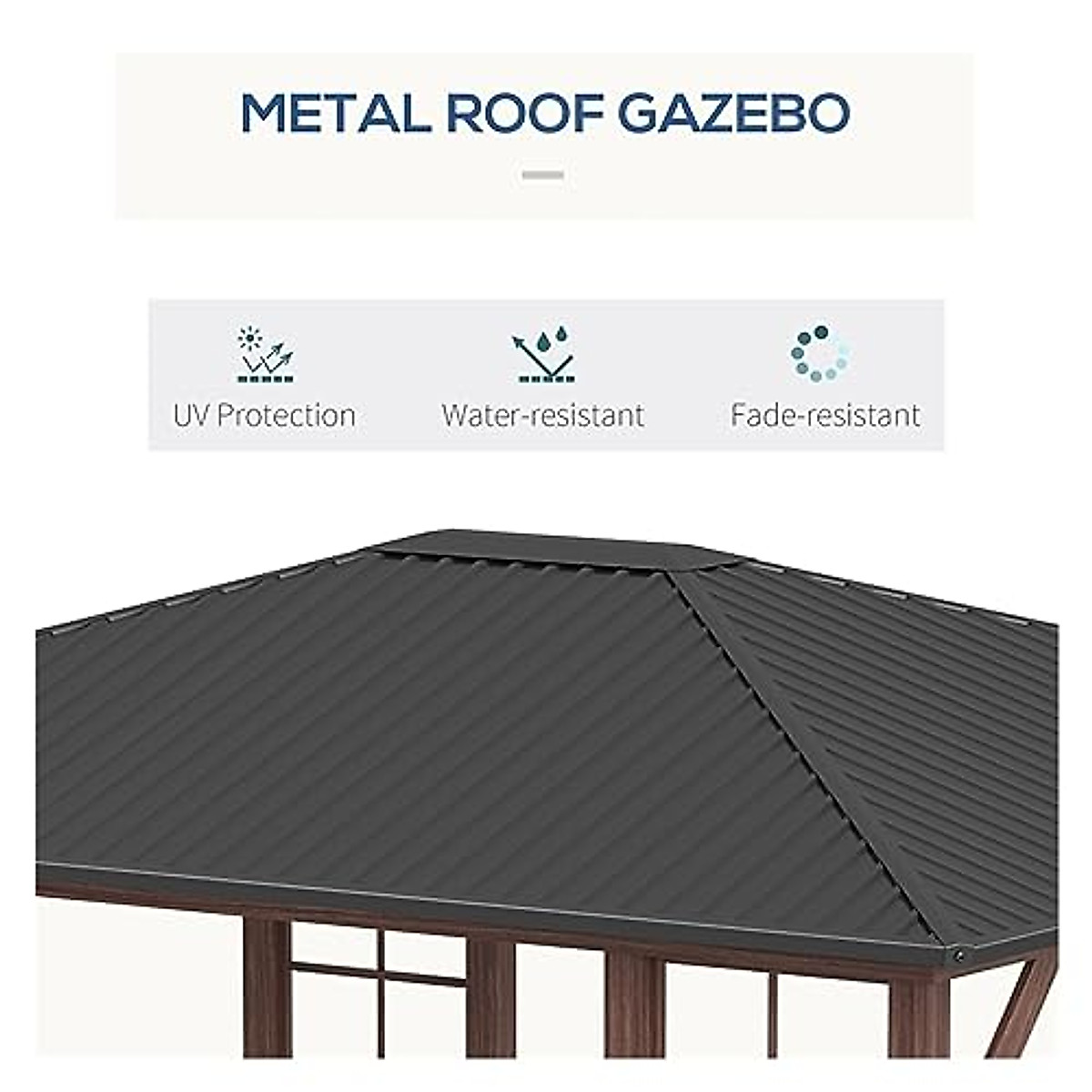 10' x 12' Permanent Gazebo Canopy, Adjustable Metal Roof Hardtop Gazebo, Hardtop Gazebo with Waterproof Metal Roof and Wood Grain Metal Frame for Porch Party, Garden, Grill Gazebo