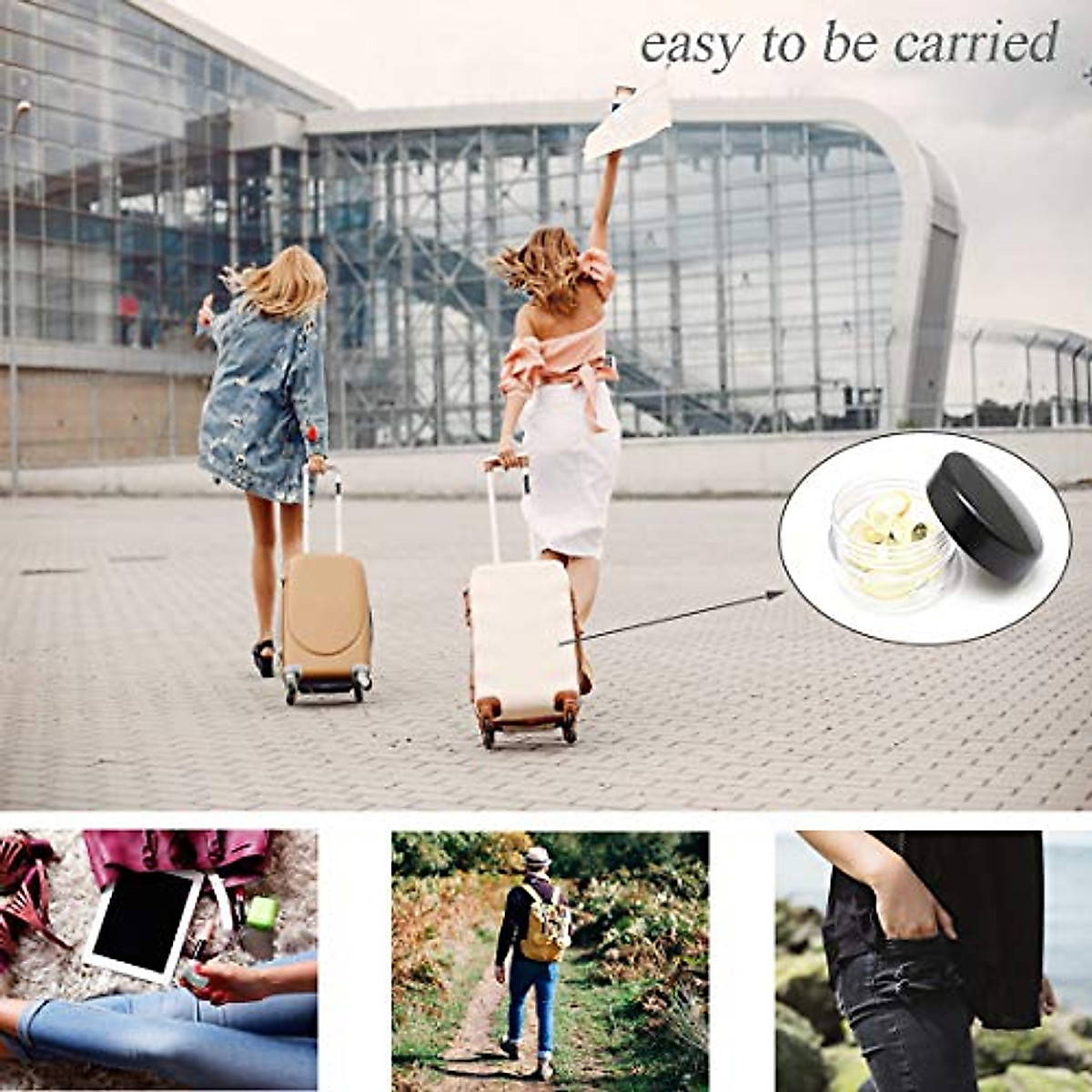 ZEJIA 3 Gram Sample Containers with Lids,75Pack Tiny Sample Jars with Labels, Mini Plastic Cosmetic Containers for Beauty Products, Lip Balms, Lotion, Powder (Black Lids)