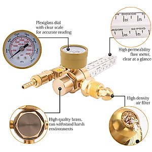 Argon/CO2 Flow Meter Gas Regulator Compatible with Mig Tig Welder Regulator with 6.6FT Gas Hose 10 to 60 CFH Output Flow 0 to 4000 PSI - CGA-580 Inlet argon flow gauge welding regulator