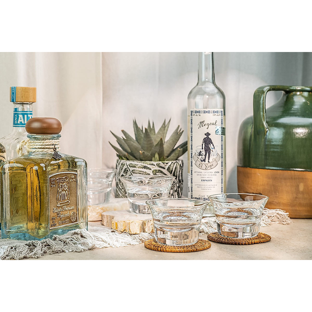 Mezcal and Spirits Sipping Glasses | Tequila Tasting Collection | Set of 4 | 5 oz Crystal Tasting and Drinking Glassware Copitas for Joven, Reposado, Anejo Mezcals | Stemless Liquor Sippers