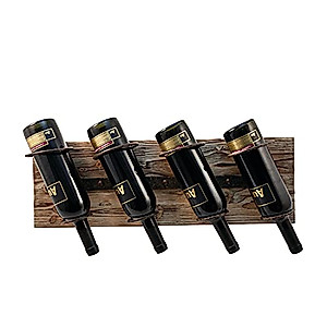 Twine Rustic Country Wood and Metal, Set of 1 Wall Mounted Rack, Wine Storage, Wrought Iron, 8" x 23.15"