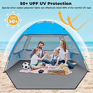 Venustas Beach Tent Sun Shelter for 3/4-5/6-7/8-10 Person, UPF 50+ UV Protection Portable Beach Canopy, Lightweight and Easy Setup Cabana