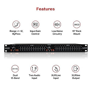 MUSYSIC MU-EQ15B Professional Dual 15-Band Stereo Graphic Digital Equalizer Crystal Clear Sound Quality, Versatile Connectivity Equalizer Home Audio Includes 1-Year Warranty