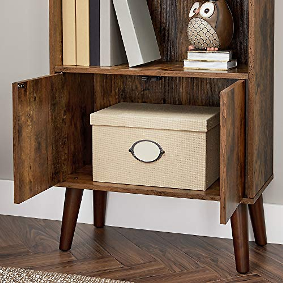 VASAGLE Bookcase, 2-Tier Retro Bookshelf with Doors, Storage Cabinet for Books, Photos, Decorations in Living Room, Office, Study, Mid-Century Style, Rustic Brown ULBC09BX