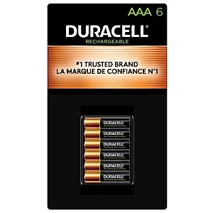 Duracell Rechargeable AAA Batteries, 6 Count (Pack of 1) Triple A Battery for Long-lasting Power, All-Purpose Pre-Charged Battery for Household and Business Devices